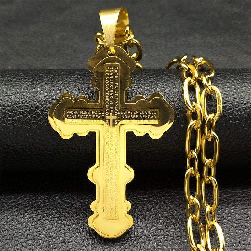 Catholic Spanish Bible Cross Pendants Necklace 14K Yellow Gold ...