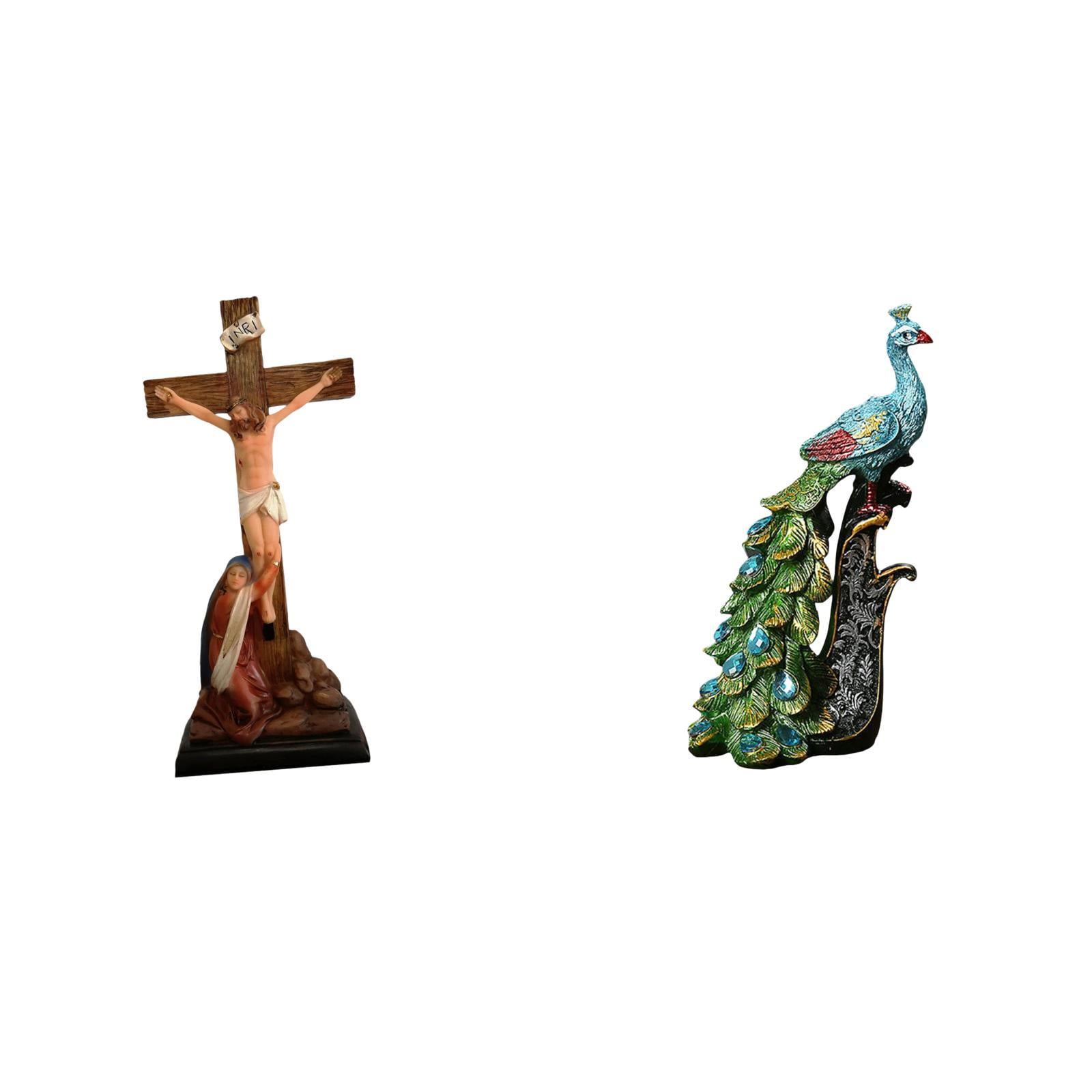Catholic Statue Mother Mary Figurine Peacock Ornament Resin Material ...
