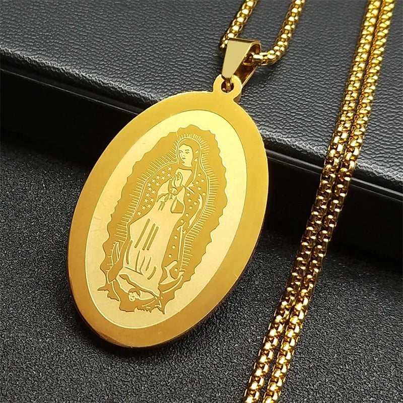 Catholic Virgin Mary Medal Necklace for Women Men 14K Yellow Gold ...