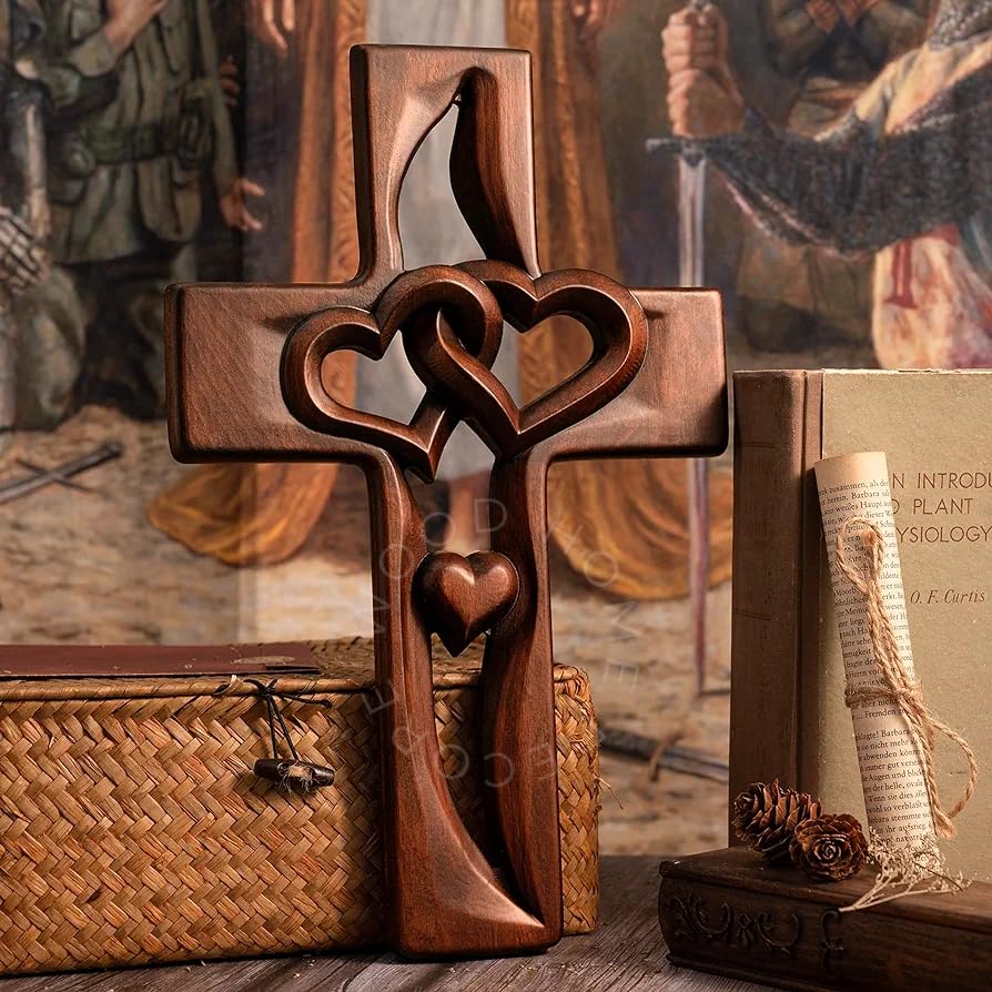 Catholic Wooden Jesus Christ Cross Handcarved Heart Connection Art for ...