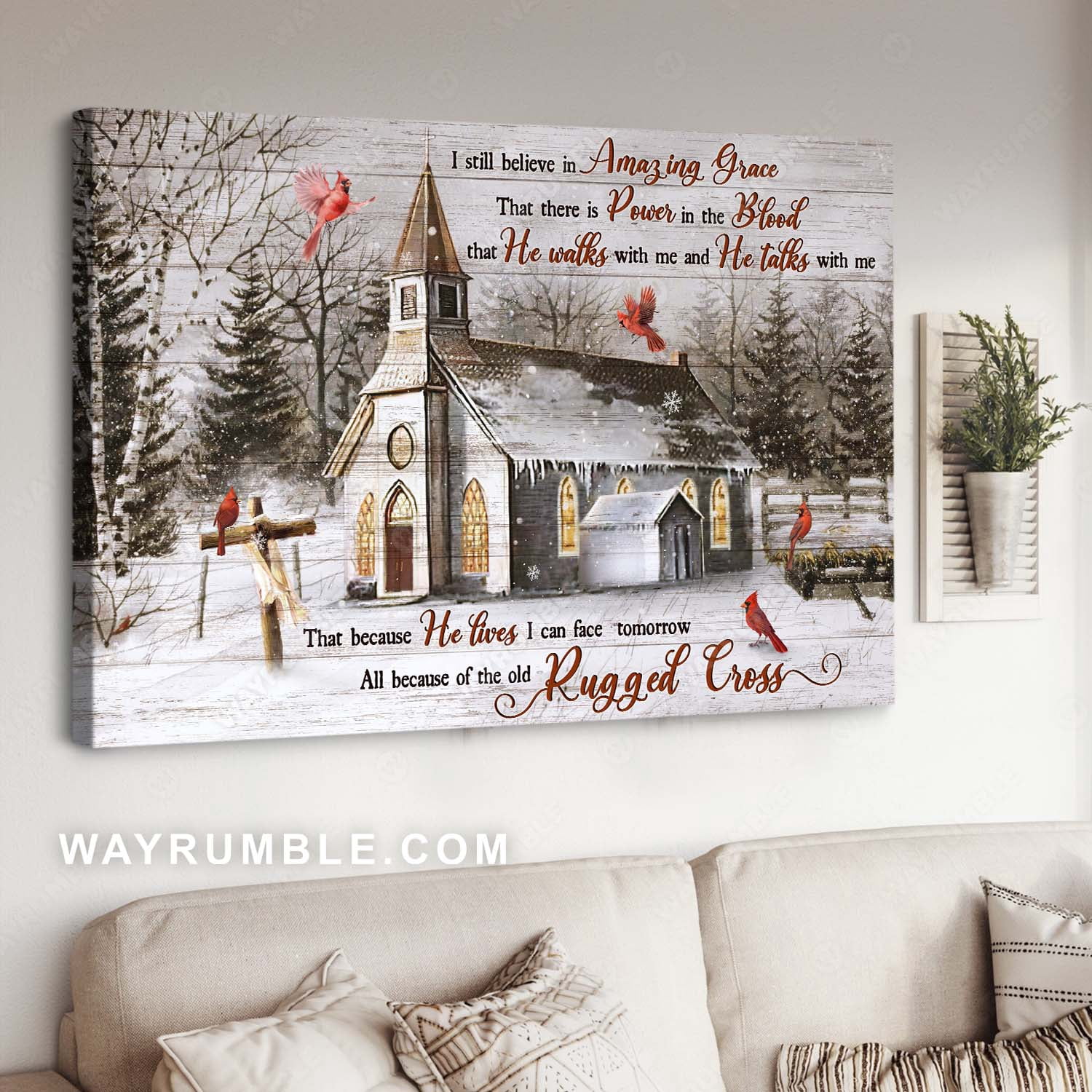 Catholic church painting, Red cardinal, Winter season, I still believe ...