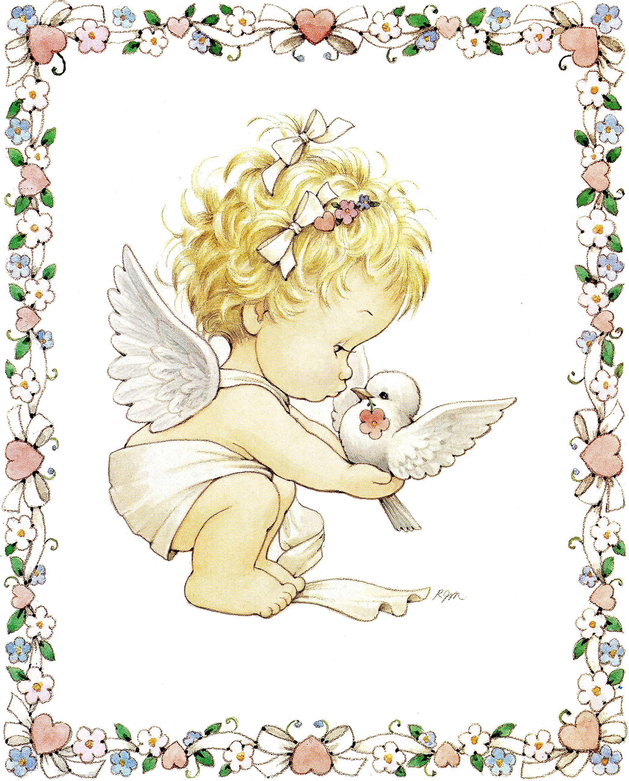 Catholic print picture - Angel w Dove - 8" x 10" ready to be framed ...