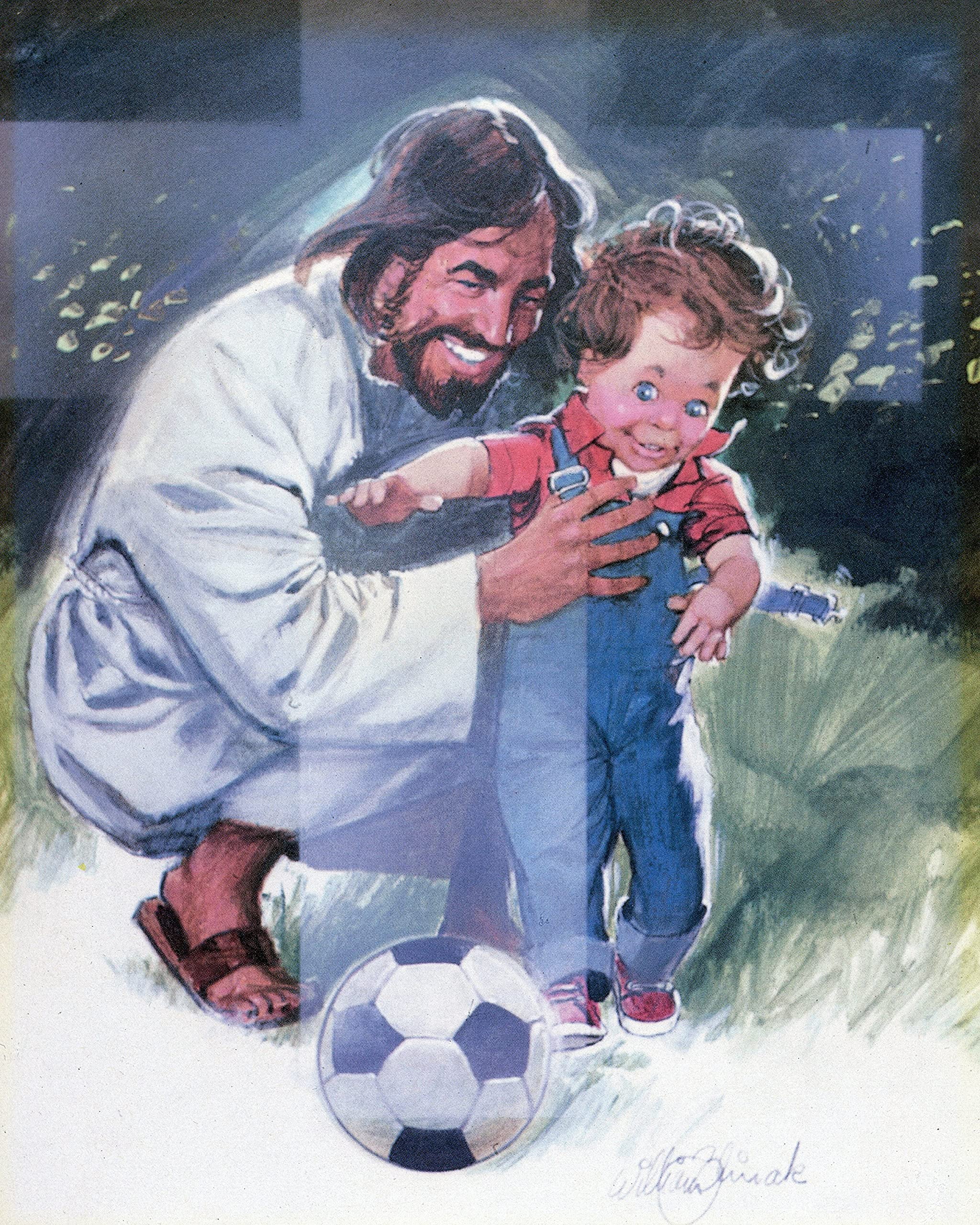 Catholic print picture - JESUS SOCCER - 8" x 10" ready to be framed ...