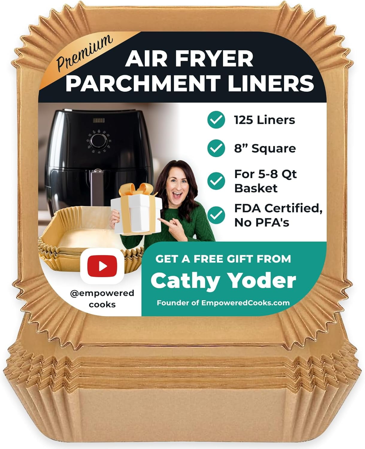 Cathy Yoder's AirFryer Paper Liners, 125 PCS 8-inch Square Air Fryer ...