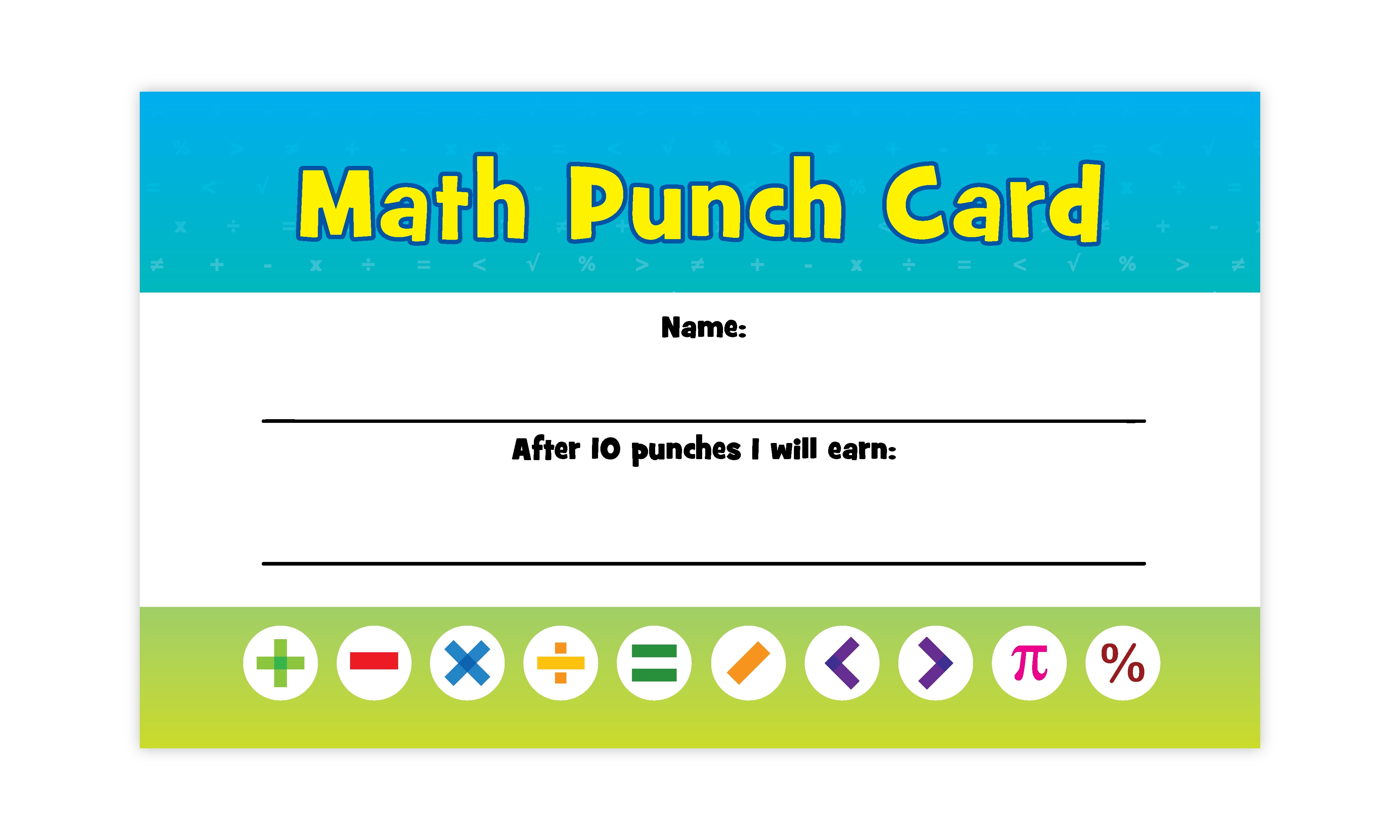 CathyFrank Math Reward Punch Card Pack of 100, Student Incentives ...