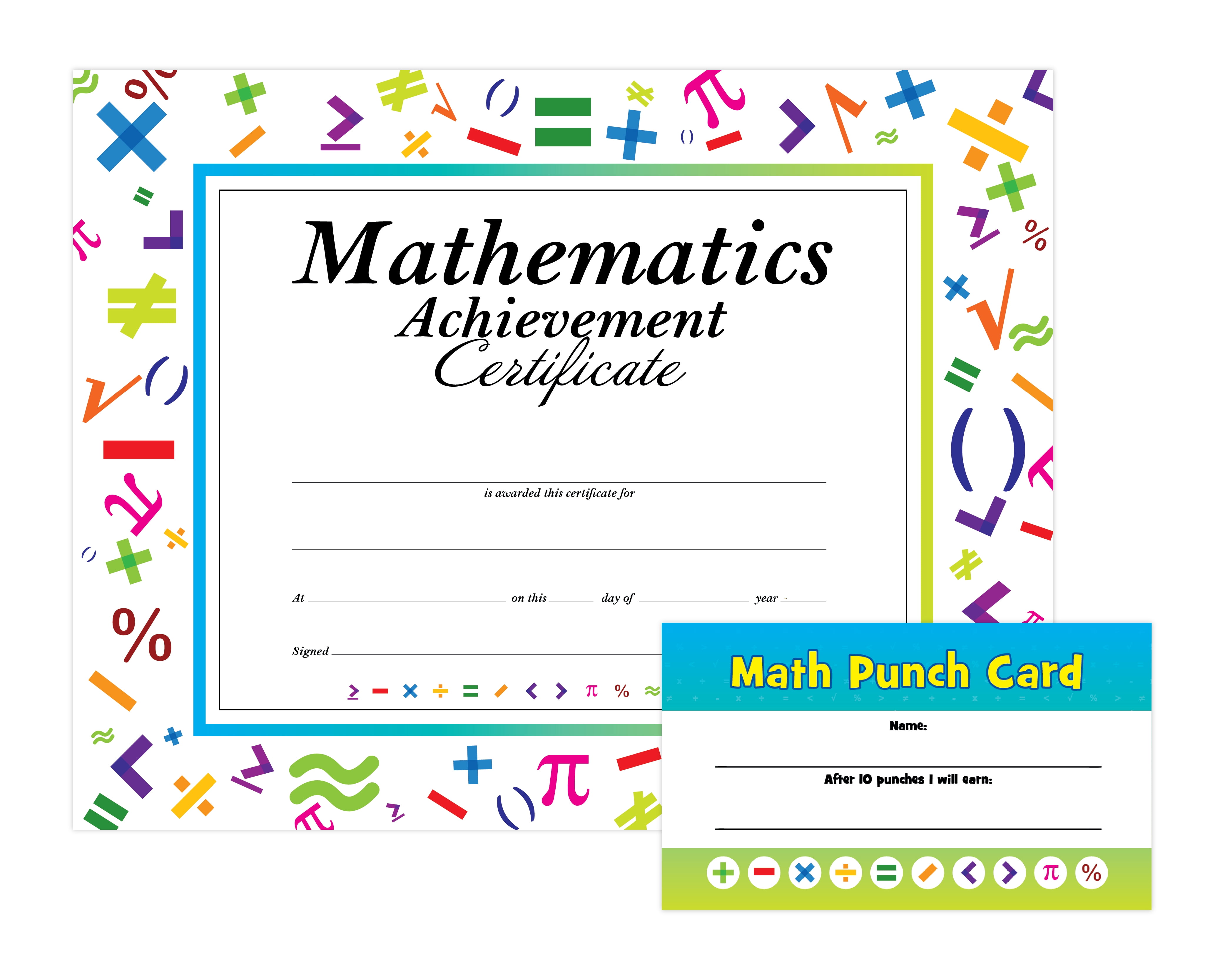 CathyFrank Mathematics Achievement Certificate & Reward Punch Card Set ...