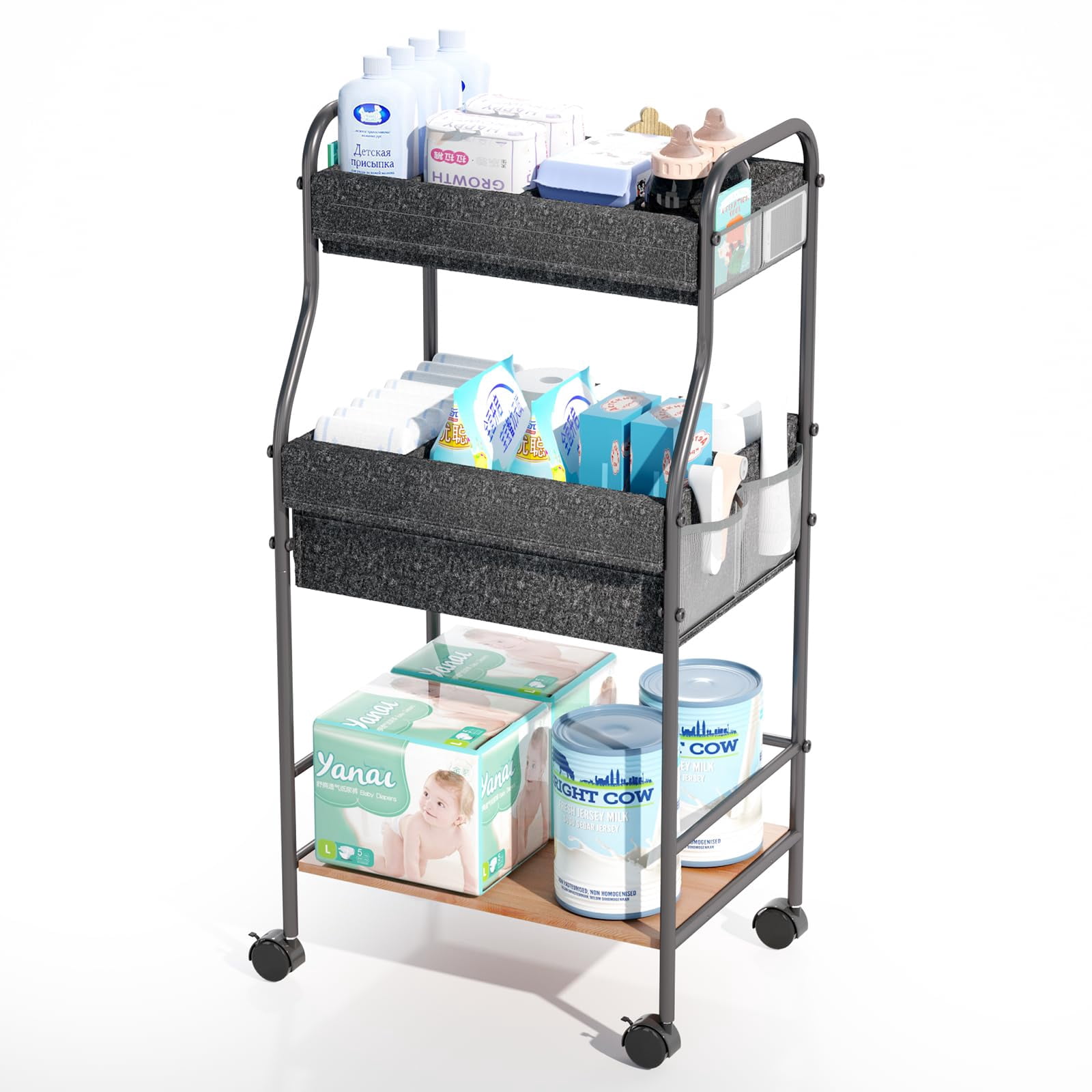 Cathyeen 3-Tier Rolling Baby DHF10 Diaper Caddy Cart with 3+2 Dividers ...