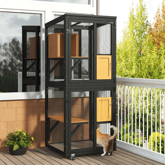 Dextrus 4-Tier Indoor/Outdoor Cat Cage, DIY Playpen with Hammock, Large ...