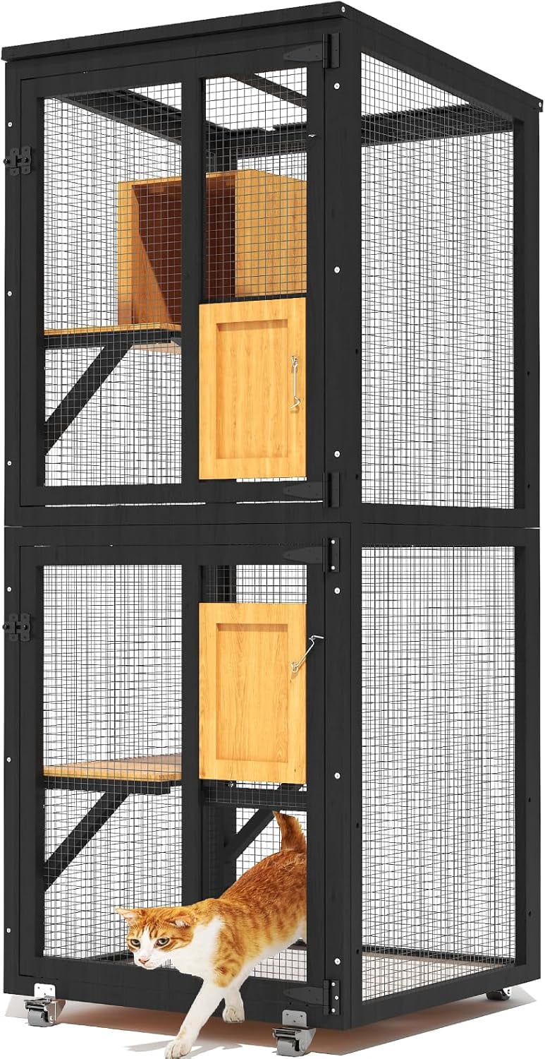 Catio Outdoor Cat Enclosure, 4 Tier Indoor Catio with 4 Wheels ...