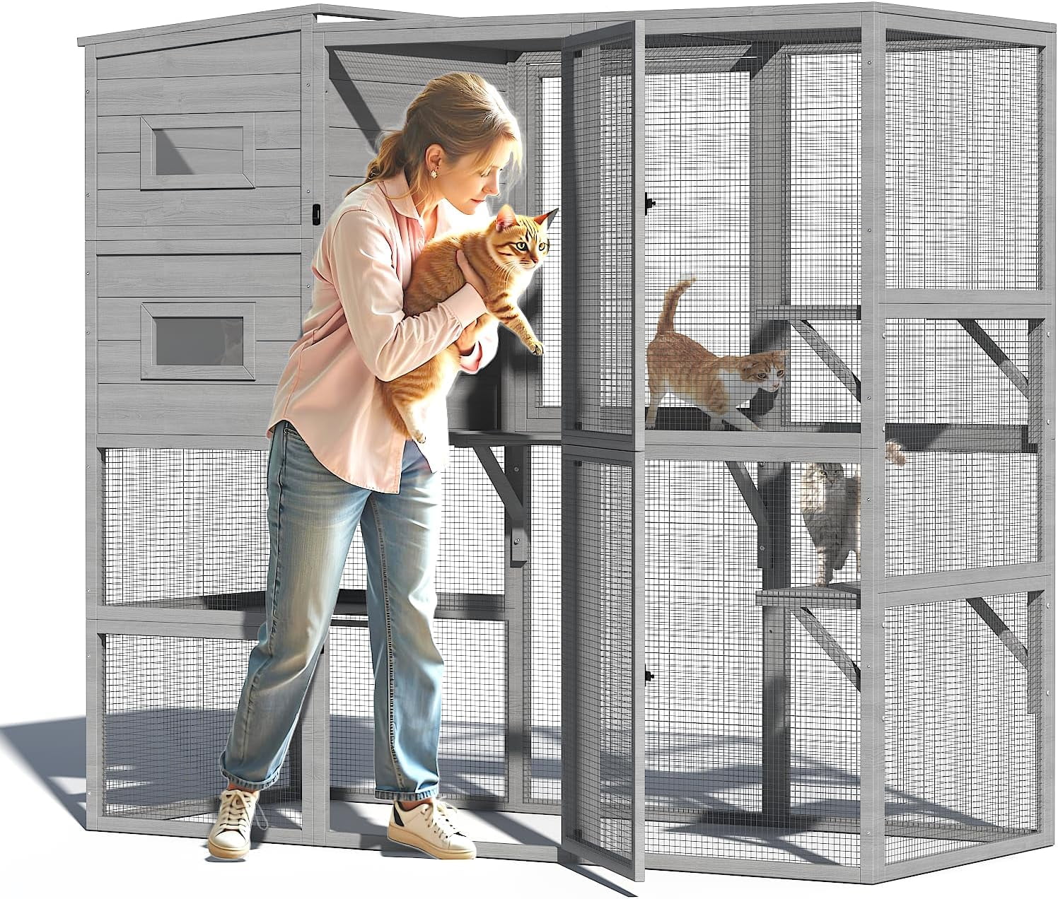 Catio Outdoor Cat Enclosure, Large 4 Tiers Cat Catio Connect to Window ...