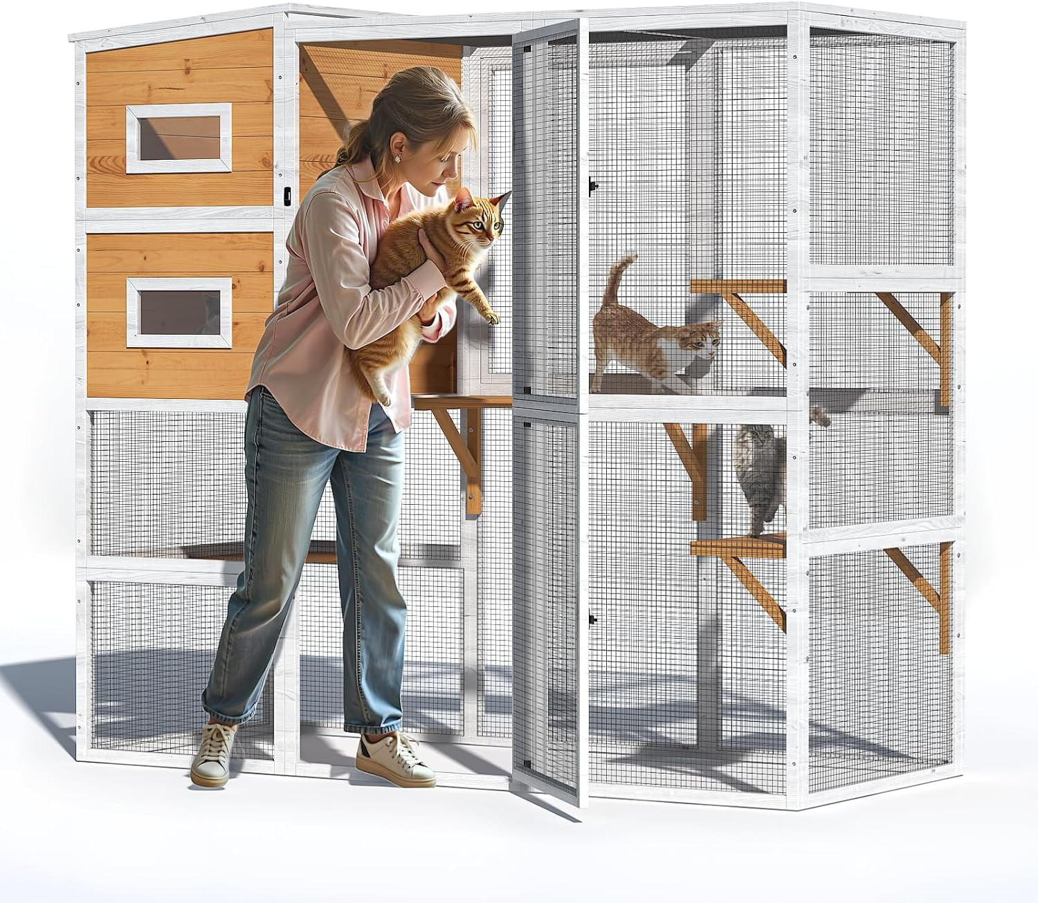 Catio Outdoor Cat Enclosure, Large 4 Tiers Cat Catio Connect to Window ...