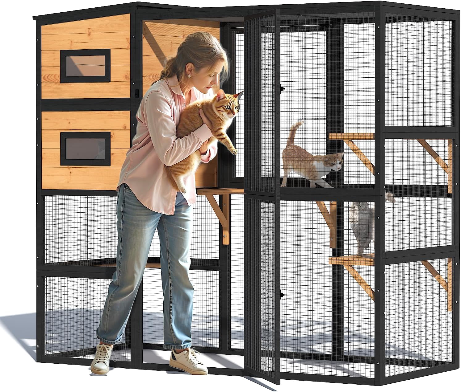 Catio Outdoor Cat Enclosure, Large 4 Tiers Cat Catio Connect to Window ...