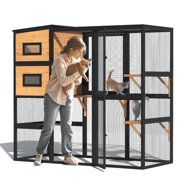 "PawHut Outdoor Catio, Wooden Cat Shelter with Large Door, Weatherproof ...