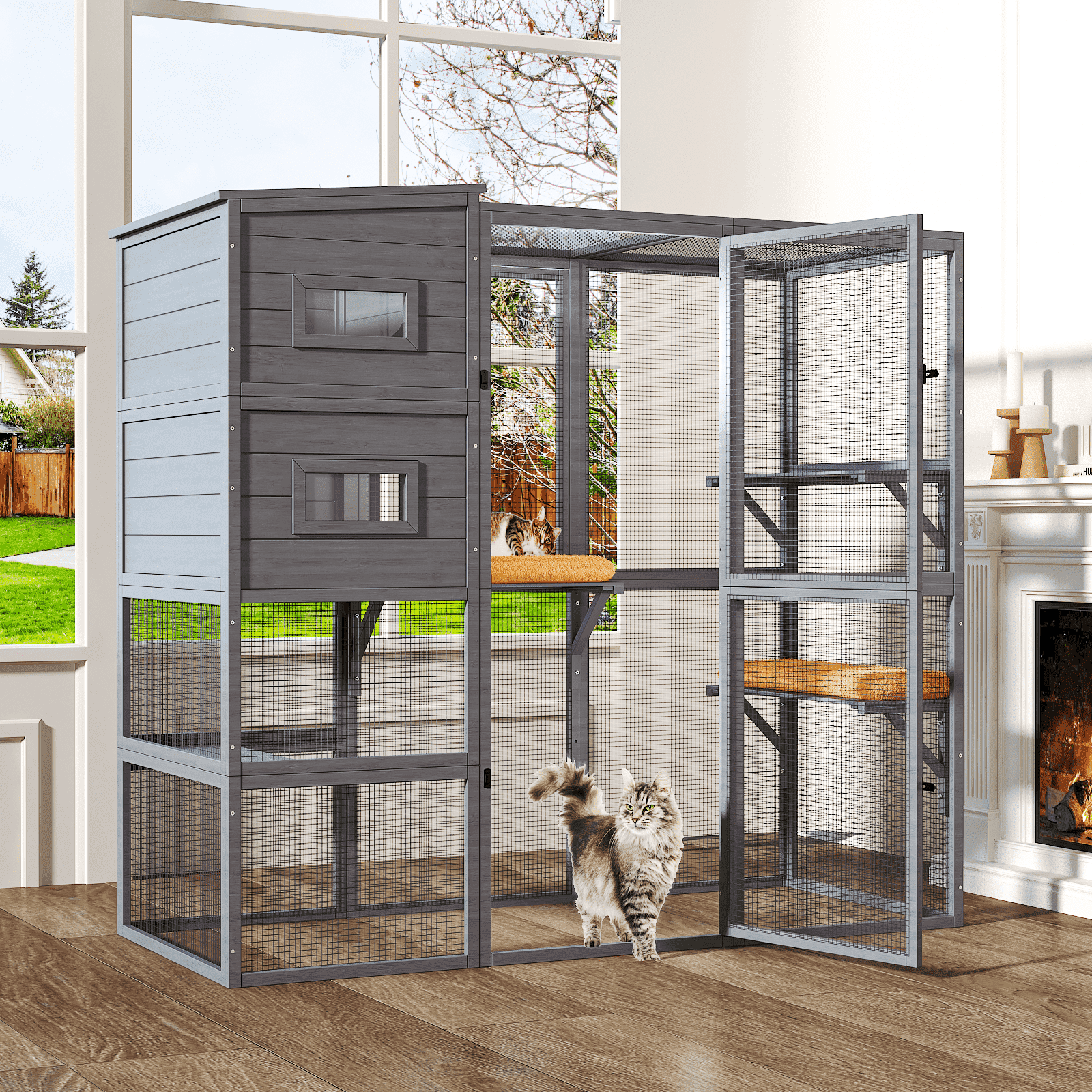 TIMHAKA 4 Tier Catio Outdoor Cat Enclosure, DIY Large Cat Cages Indoor ...