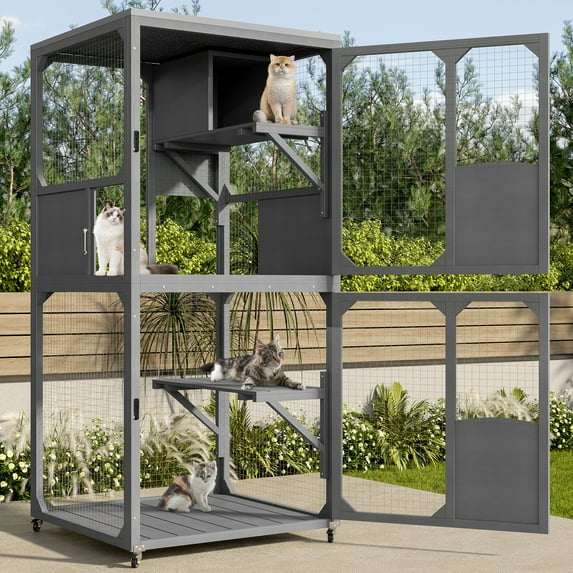 Catio Outdoor Cat Enclosure Window Access, 4 Tiers Cat House with ...