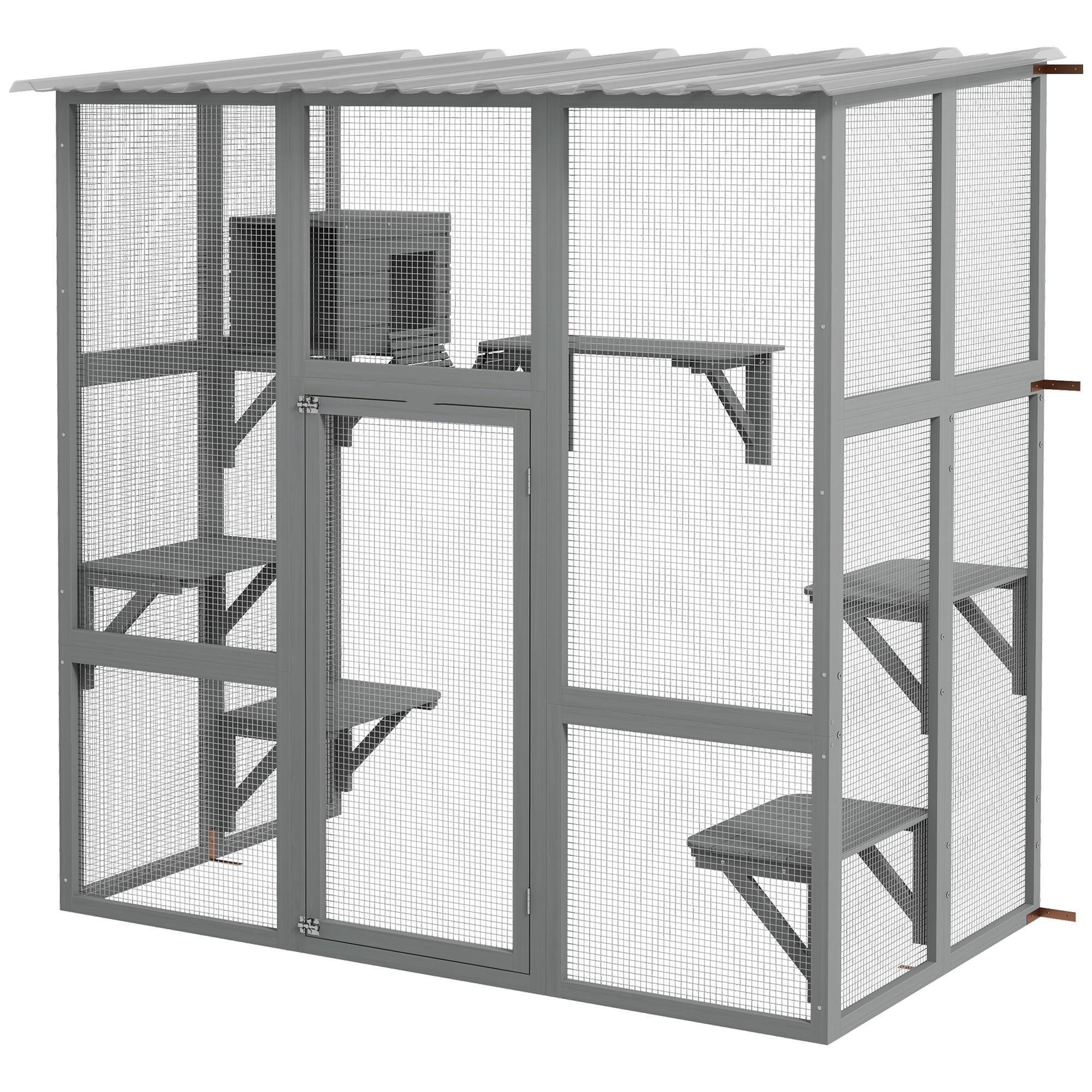 Catio Outdoor Cat Enclosure, Wooden Cat House with Bridge, Window Box ...