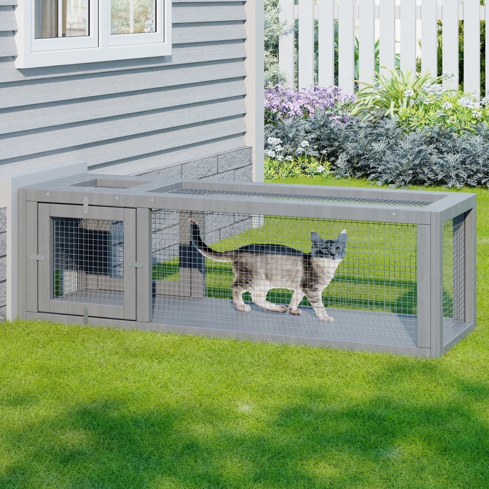 Catio Outdoor Cat Enclosure, Wooden Cat Play Tunnel with Combinable ...