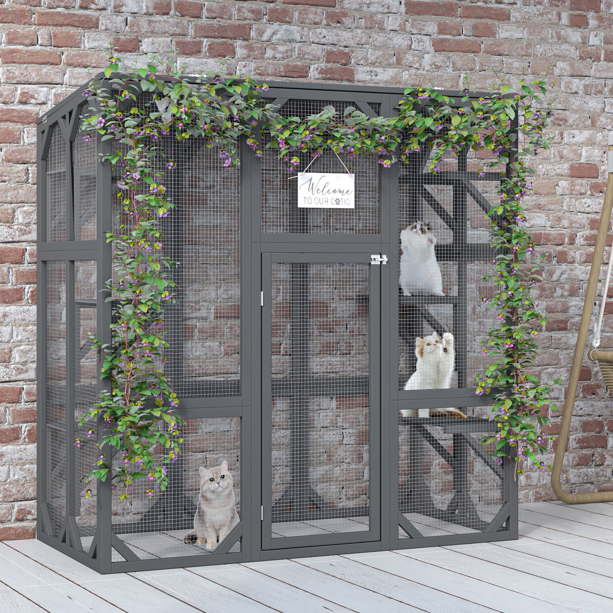Catio Outdoor Cat Enclosure with Openable Waterproof Roof Cat House ...