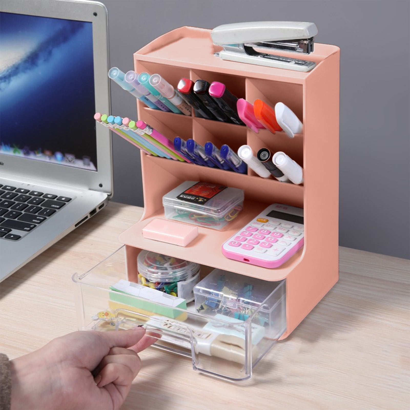 Qaailabf Slanted Desktop Pen Organizer, Multi-Grid Plastic Desk Storage ...