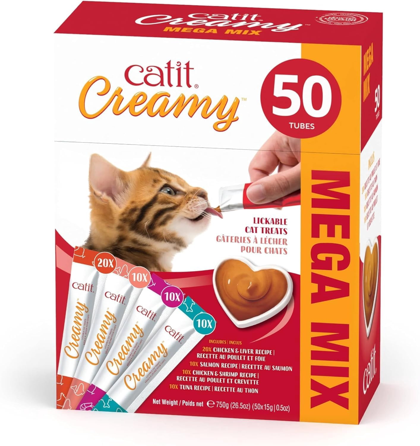 Catit Creamy Lickable Cat Treat â€“ Healthy Variety of Flavors, 50 Pack ...