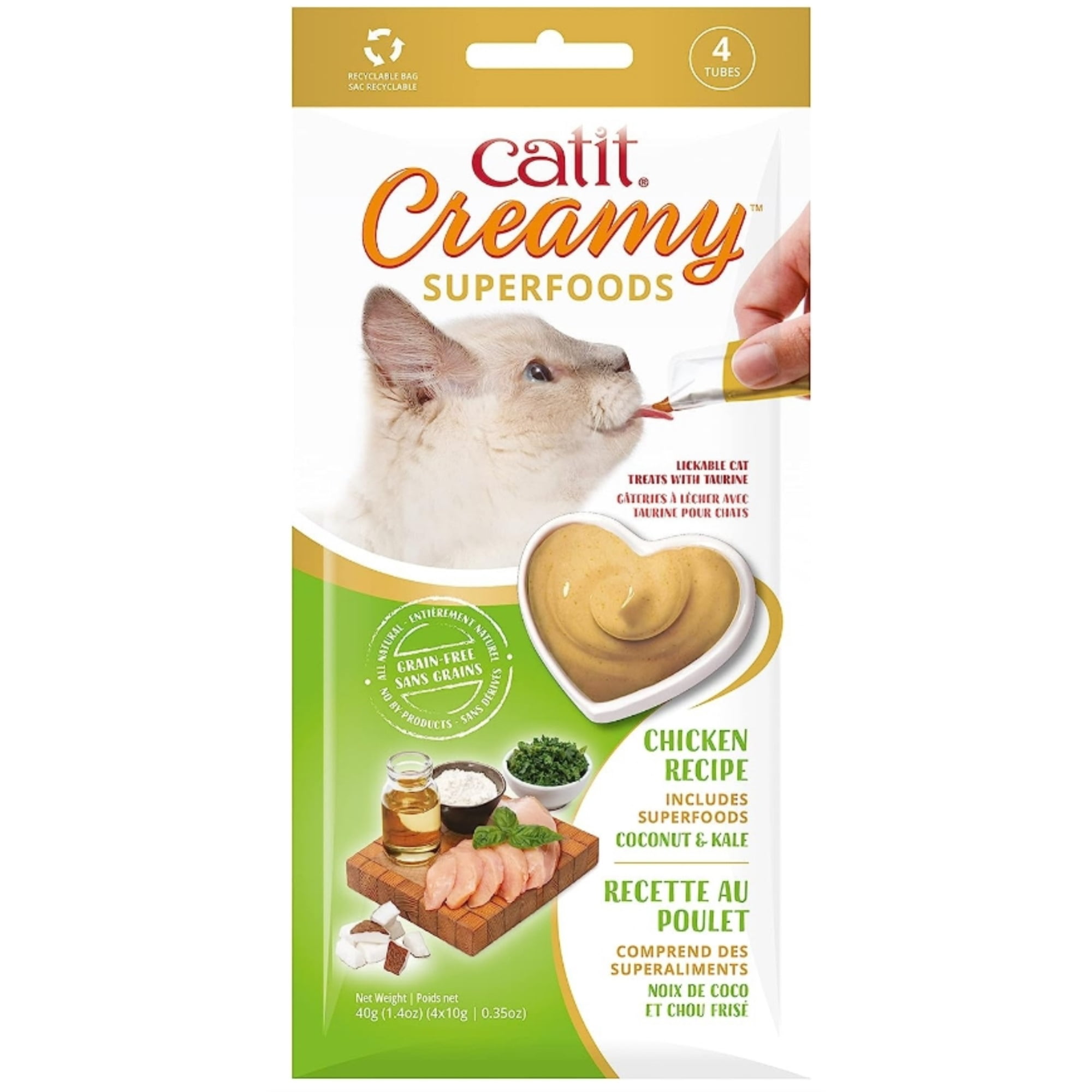 Catit Creamy Superfood Lickable Chicken, Coconut and Kale Cat Treat ...