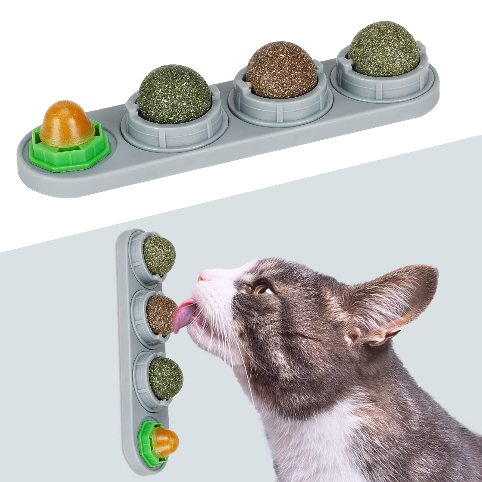 Catnip Ball for Cats Wall, 4 Pack Catnip Toys, Silvervine Balls, Edible Kitty Toys for Cats Lick ...