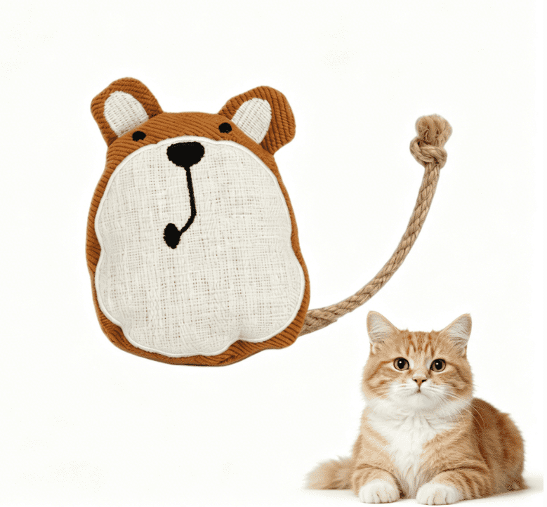 Catnip Cat Toy with Stick – Cotton-Linen Fabric, Soft Plush Filled, for ...