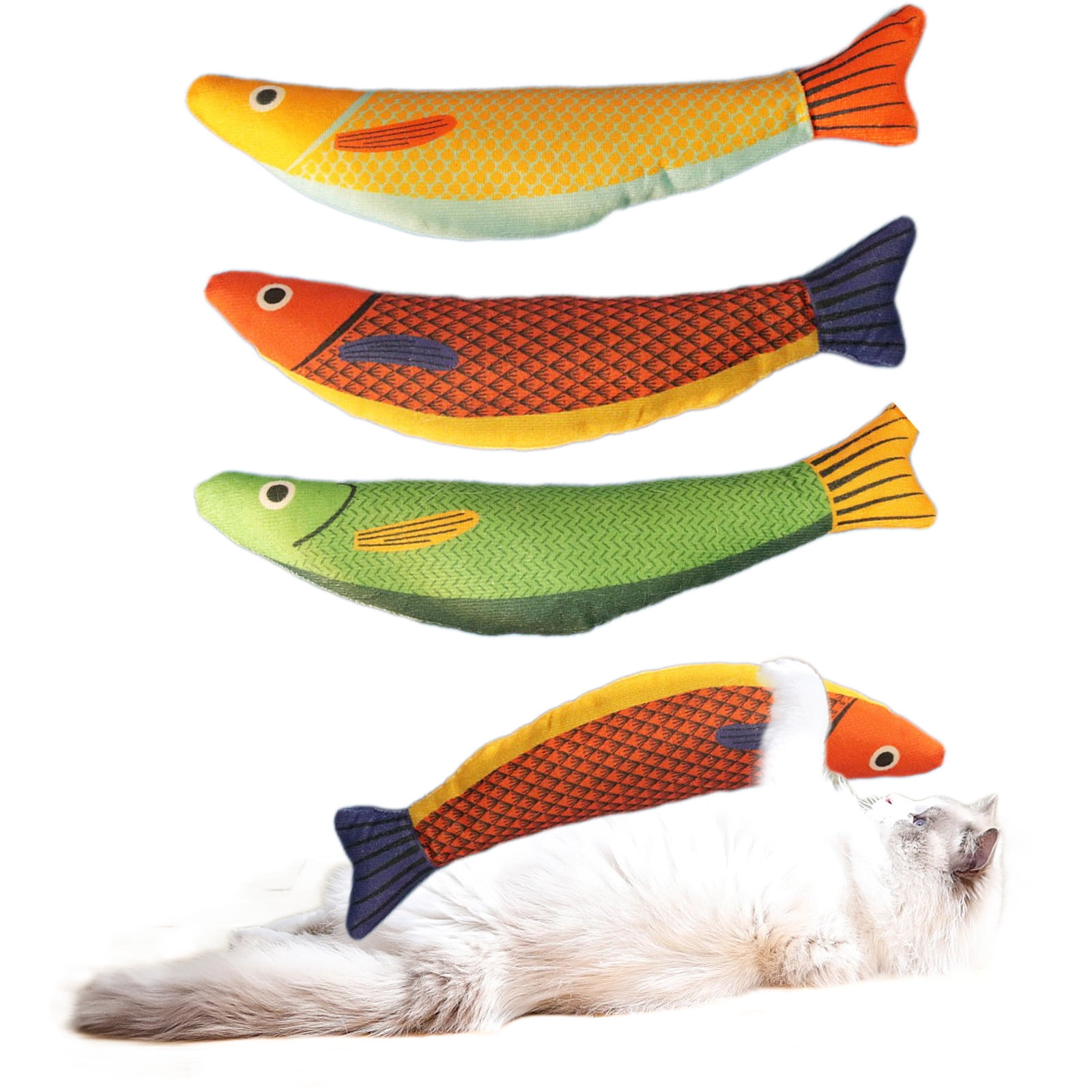 Catnip Fish Toy for Cats, Plush Catnip Filled Kitten Toy with Bell, Soft Chewable Interactive ...