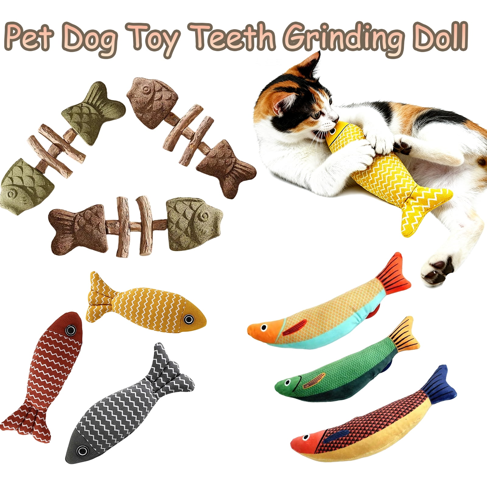 Catnip Fish Toy for Kittens, Interactive Teething Chew Toy, Soft Linen ...