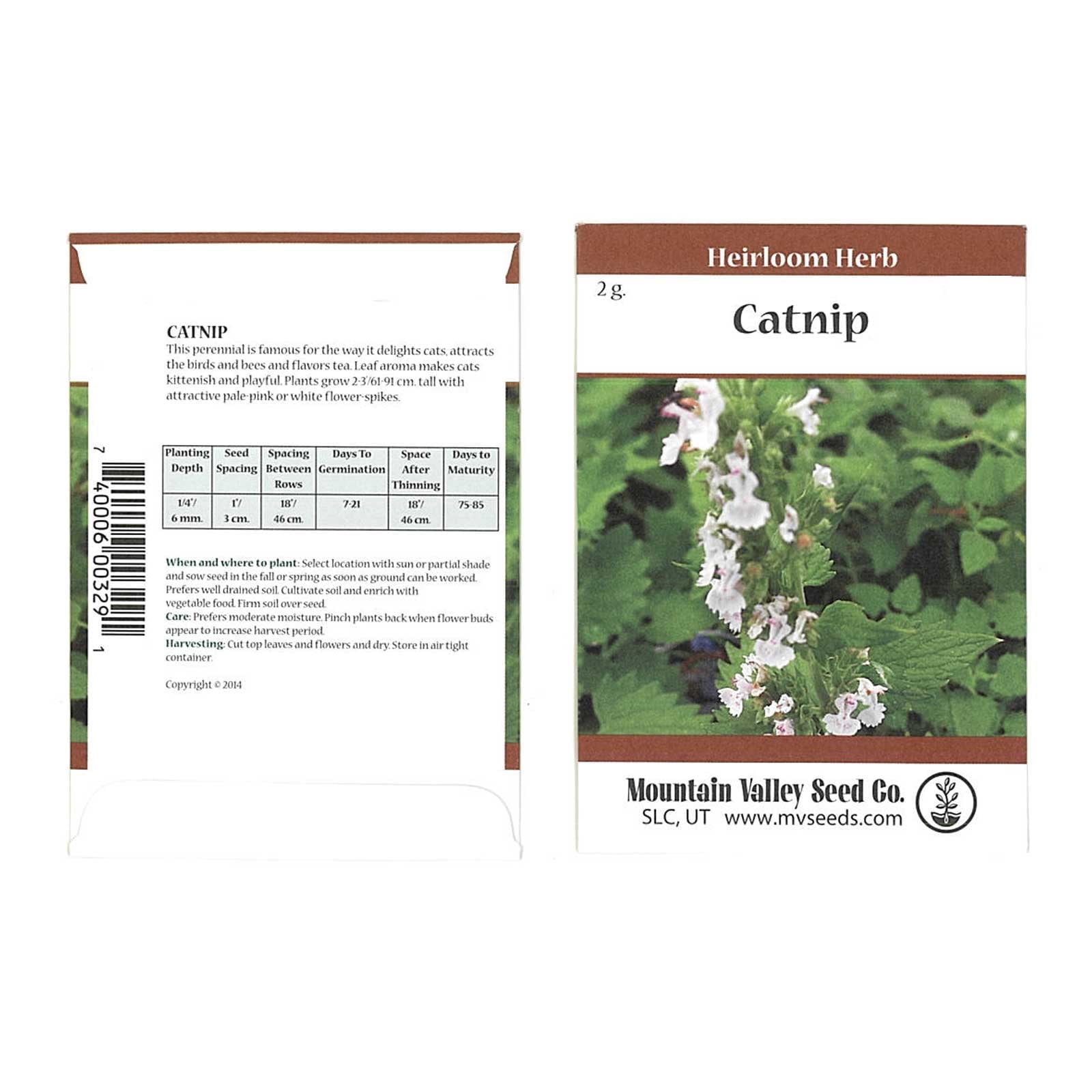 Mountain Valley Seed Company Catnip Seeds, Heirloom, 2g Packet, Nepeta ...