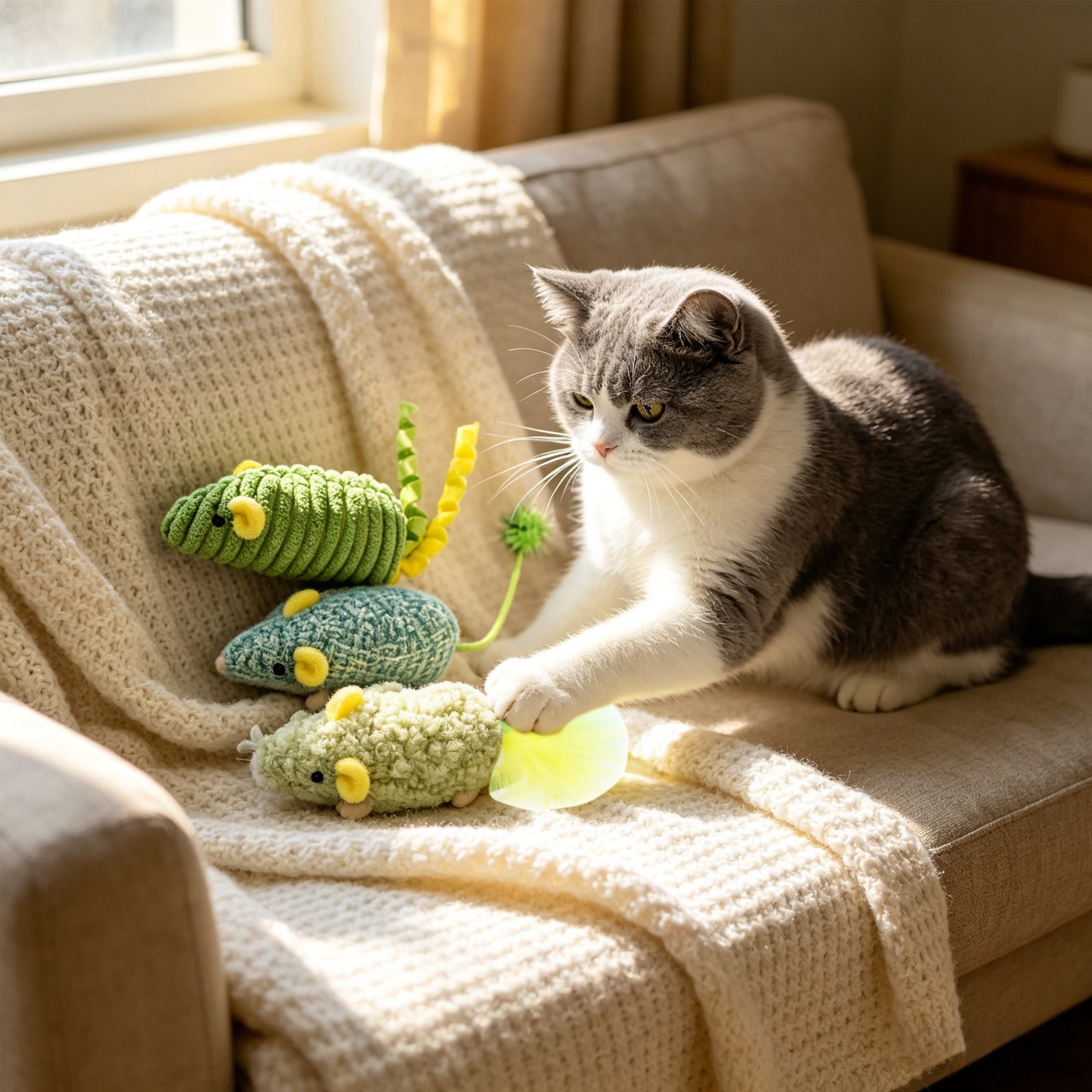 Catnip Mouse Toy 3 Pack Crinkle Sound Soft Fabric Interactive Play for ...