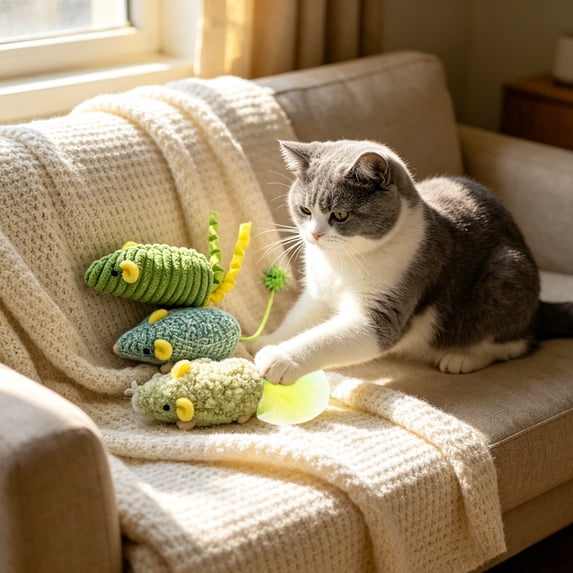 Catnip Mouse Toy Set Interactive Cat Toys with Crinkle Sound Soft Plush ...