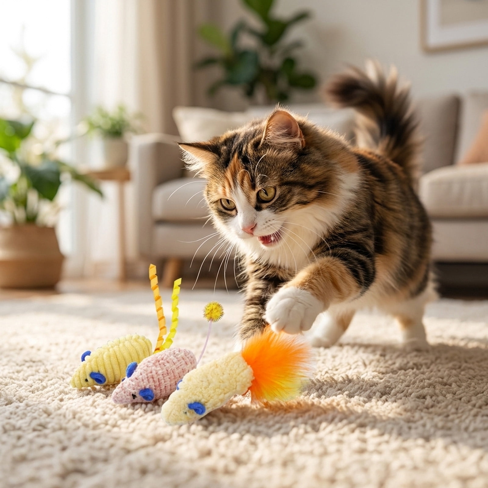 Catnip Mouse Toy Set for Indoor Cats, 3 Pack Soft Fabric Mice with ...
