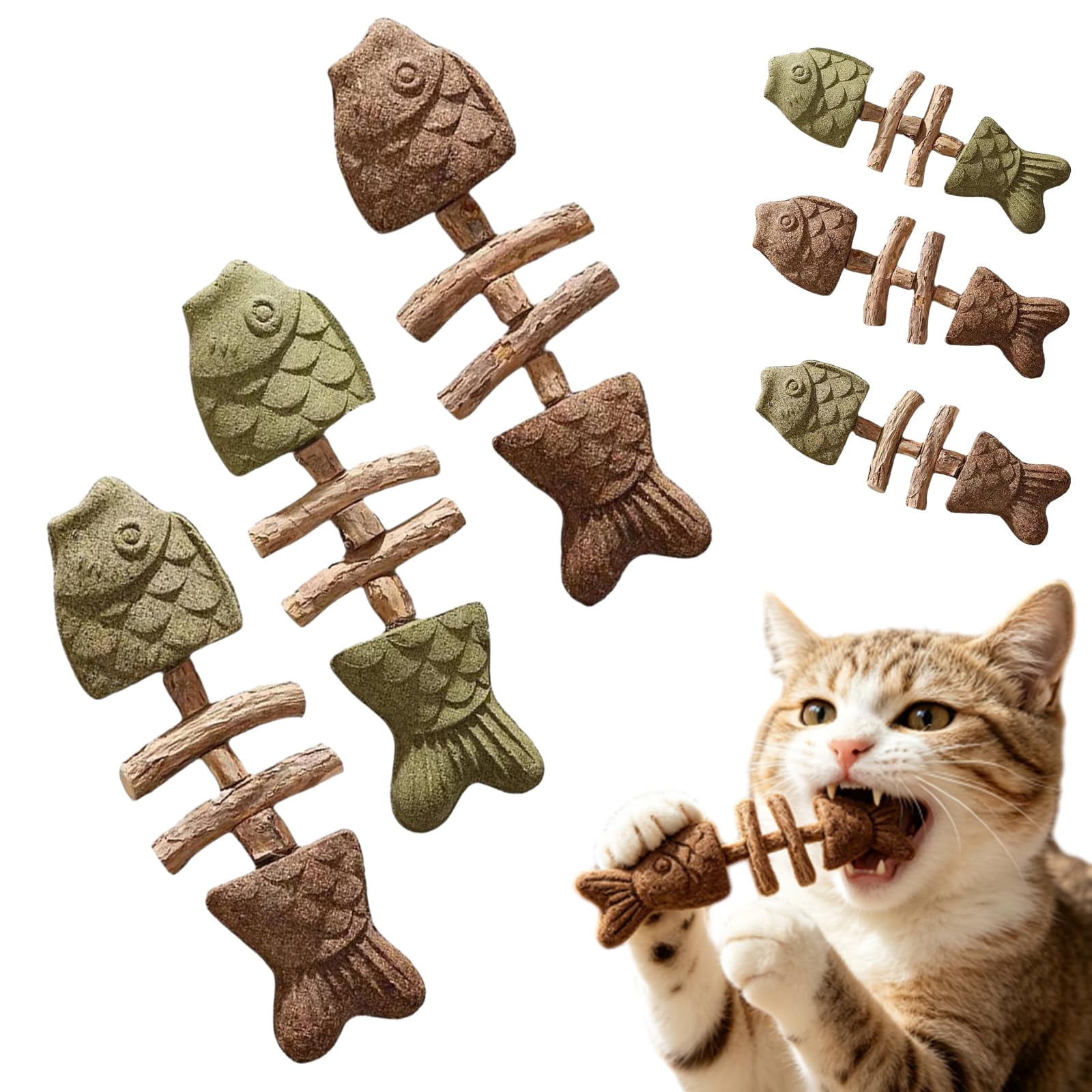 Catnip & Silvervine Chew, Natural Fish Bone Shape Dental Toy for Cat ...