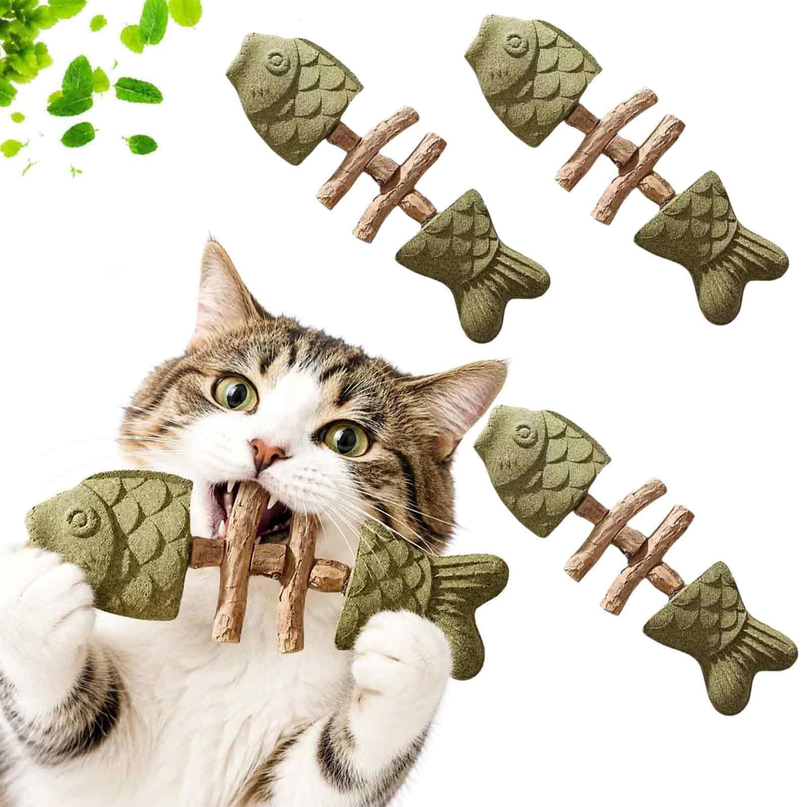 Catnip & Silvervine Chew, Natural Fish Bone Wooden Stick for Cat Teeth ...