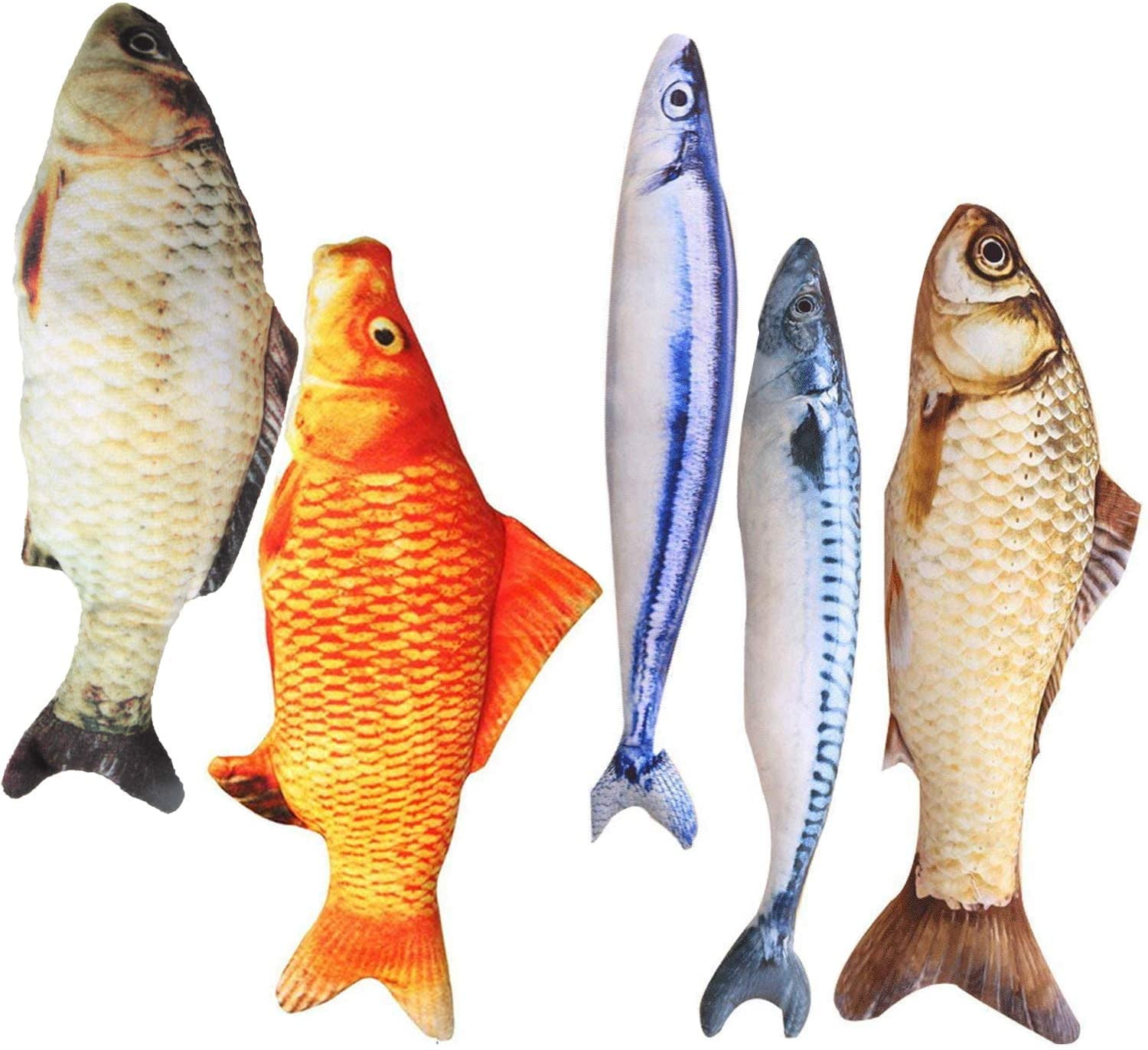 Catnip Toys 5 Pack - Simulation Fish Shape Realistic Fluffy Catnip Doll ...
