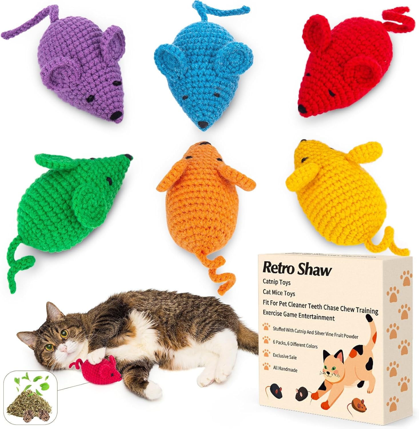 Catnip Toys Crochet Mice Cat Toys,6 Pcs Yarn Cat Nip Mouse Animals Toys ...