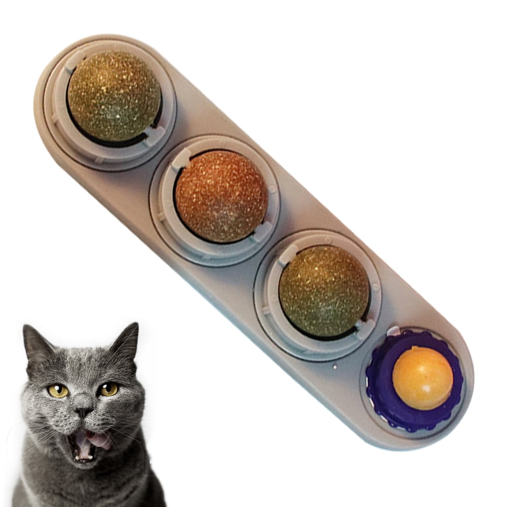 Catnip Wall Ball Toys – Rotatable Cat Snack Edible Balls with Natural ...