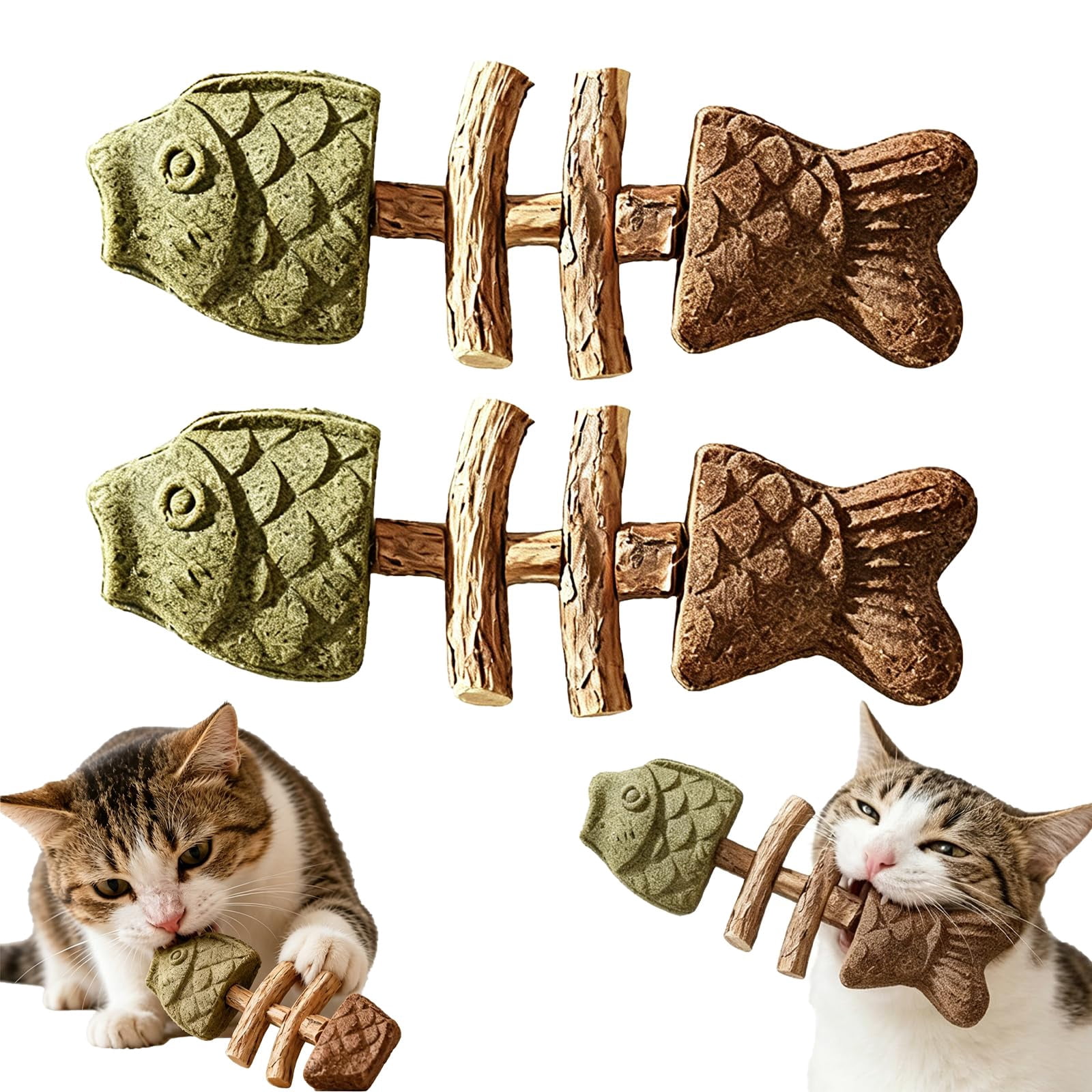 Catnip and Silvervine Chew Stick for Cats - Fish Bone Dental Chew Toy ...