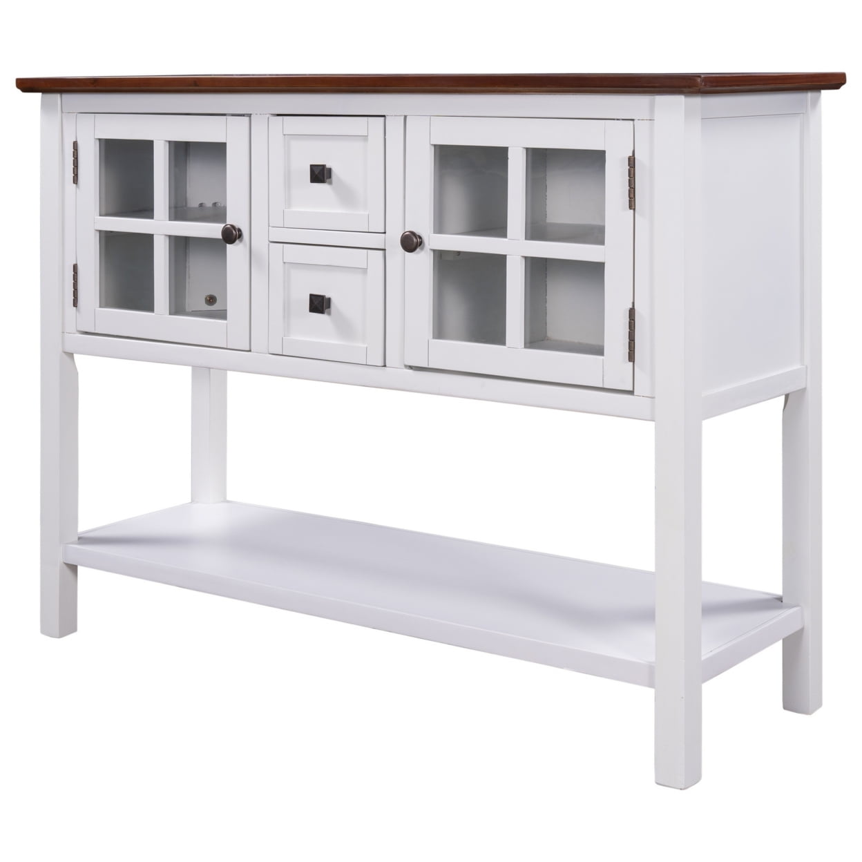 Cato 45 Inch Wood Sideboard Console Table, 2 Glass Doors, 2 Drawers ...