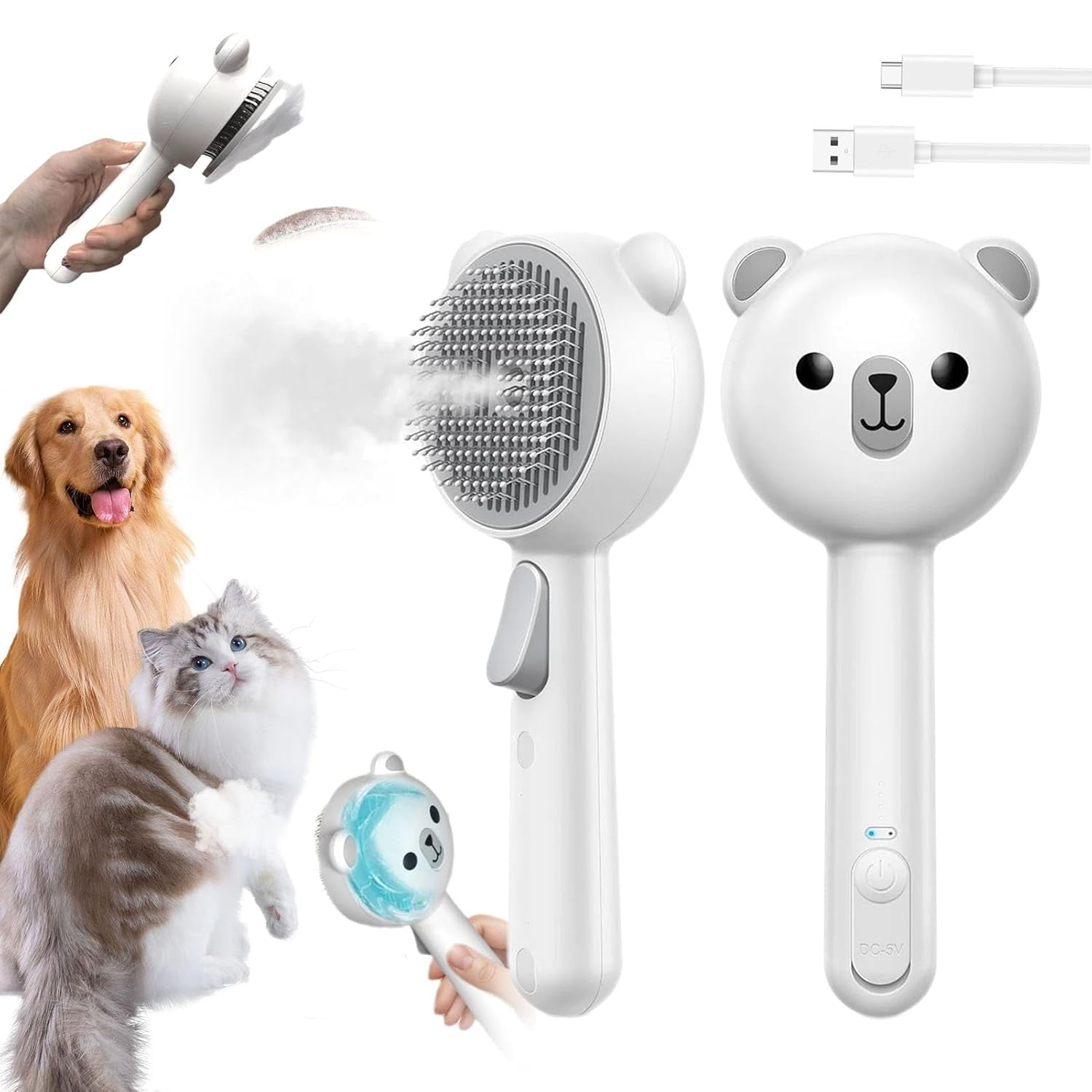 Catosnap Brush, Catosnap Pet Steam Brush, 3 in 1 Self-Cleaning Pet Grooming Brushes with Water ...