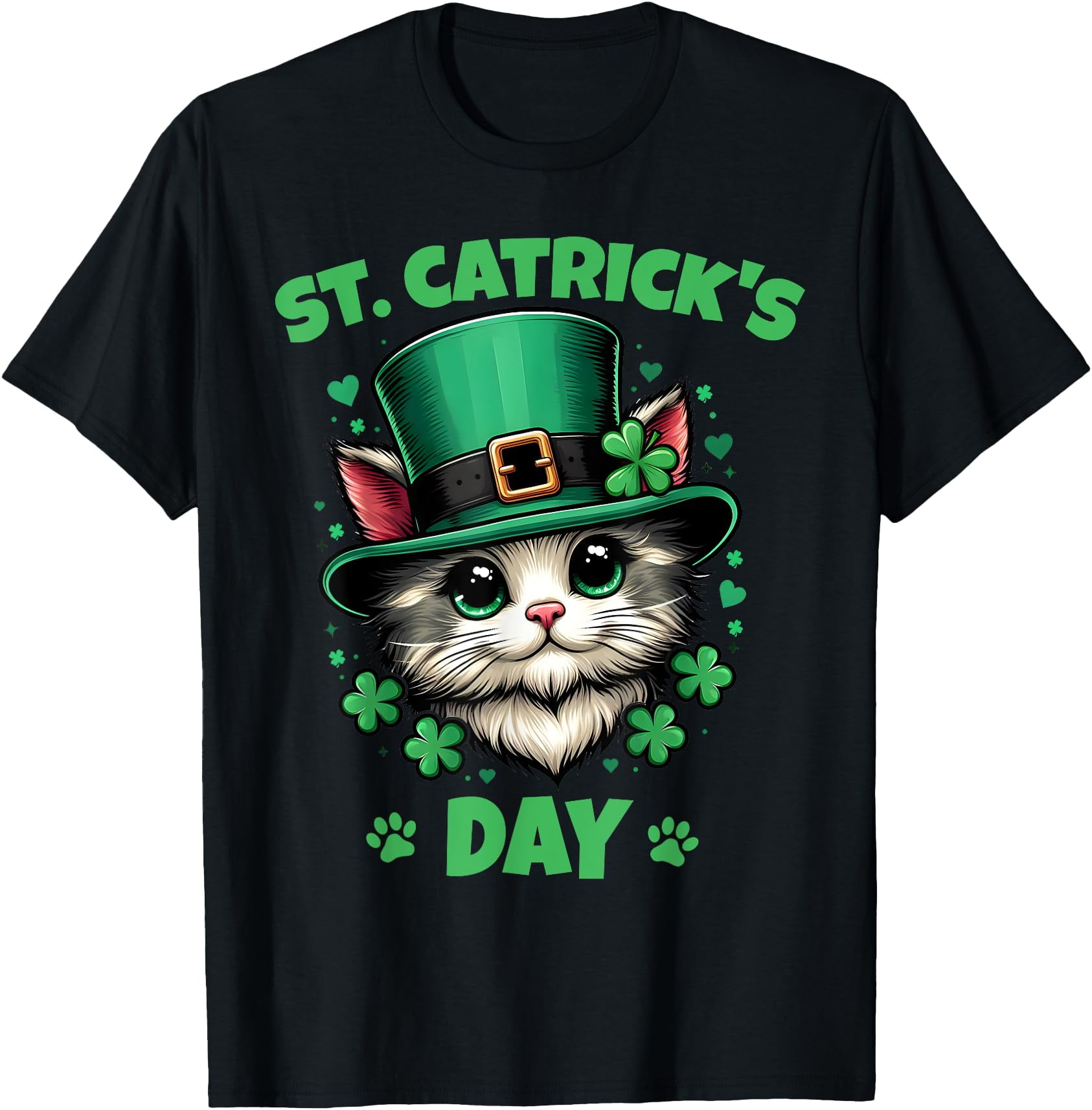 Catricks Day 2025 Cute Irish Cat Lucky Celebration Tee Lucky Charm ...