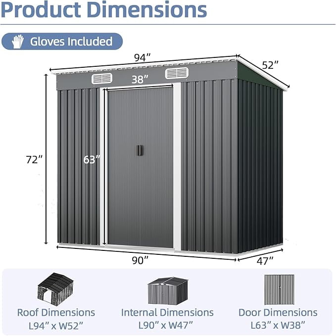 Catrimown 4×8 Grey Metal Outdoor Storage Shed, durable steel tool shed ...