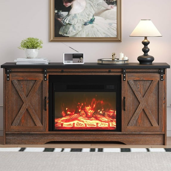 Catrimown Entertainment Center with Fireplace for 65" TV, Farmhouse ...
