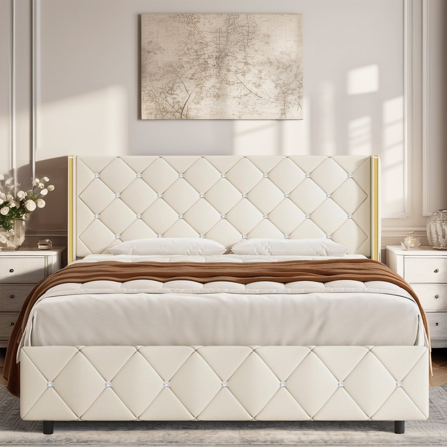 Catrimown Full Size Bed Frame, Upholstered Platform Bed Frame with ...