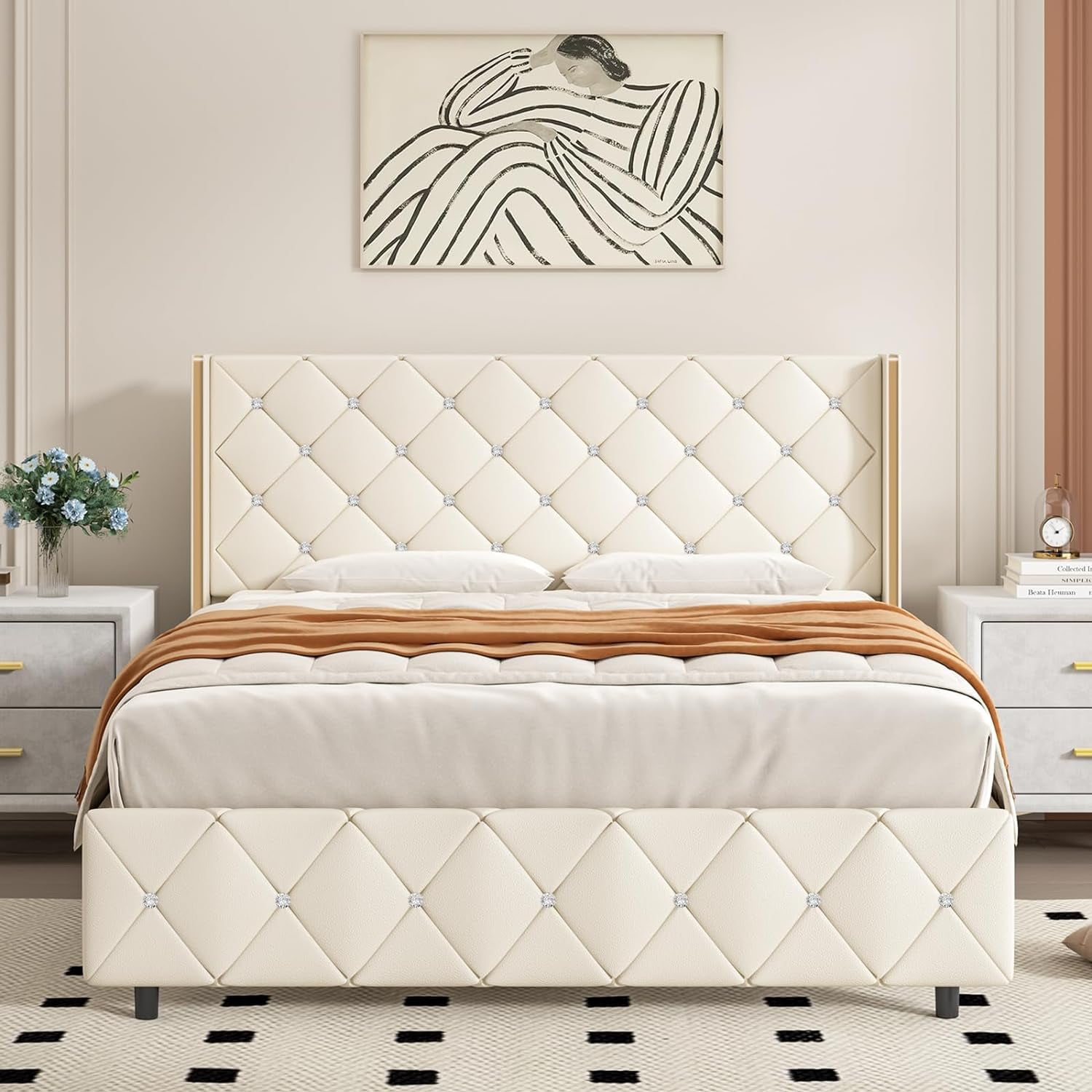 Catrimown Full Size Bed Frame, Upholstered Platform Bed Frame with ...