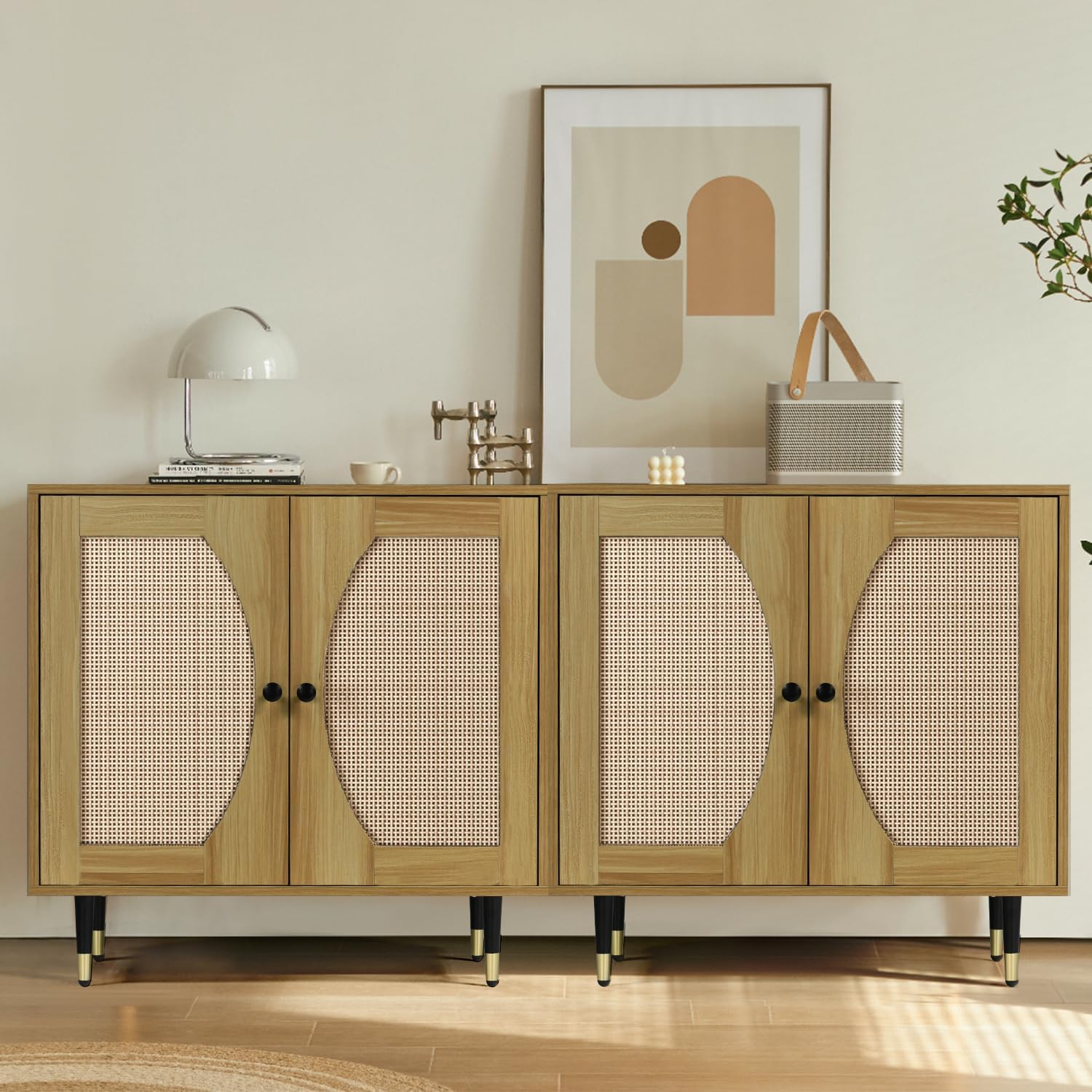 Catrimown Sideboard Buffet Cabinet, Kitchen Storage Cabinet with Rattan ...
