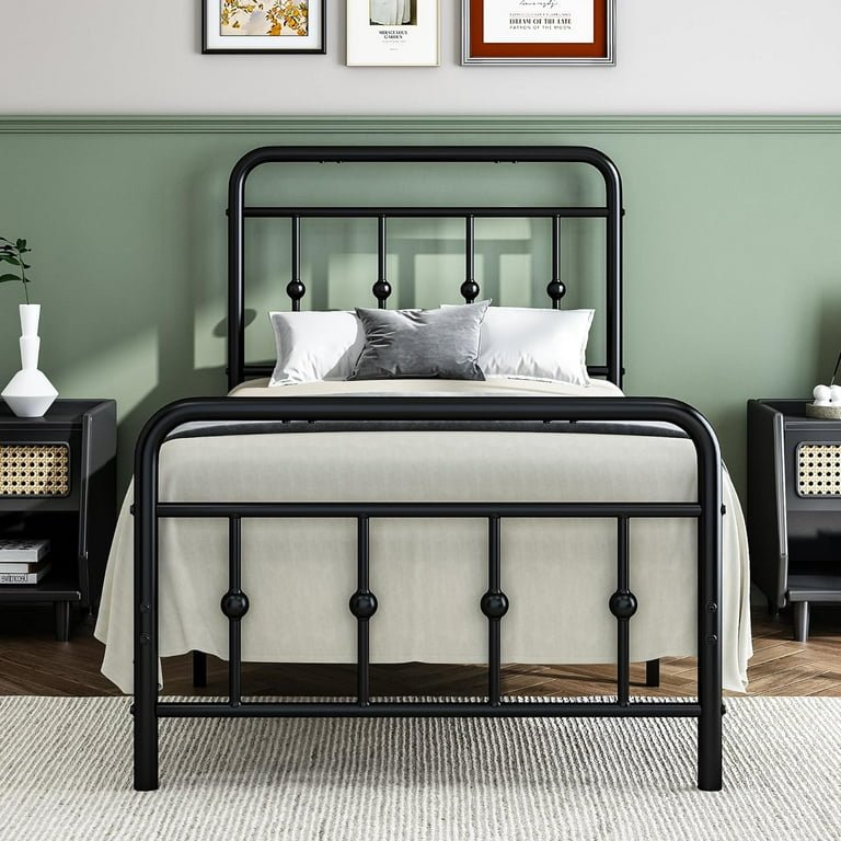 Catrimown Twin XL Bed Frame with Vintage Headboard and Footboard Victorian Style Wrought Iron Under Bed Storage No Box Spring Needed Noise Free Heavy Duty Black Walmart