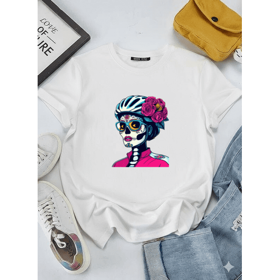 Catrina Cyclist Floral Mexican Day Of The Dead Spirit Art Unisex T ...