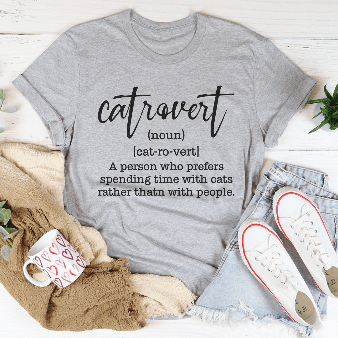 Catrovert A Person Who Prefers Spending Time Tee Black Heather S Peachy ...